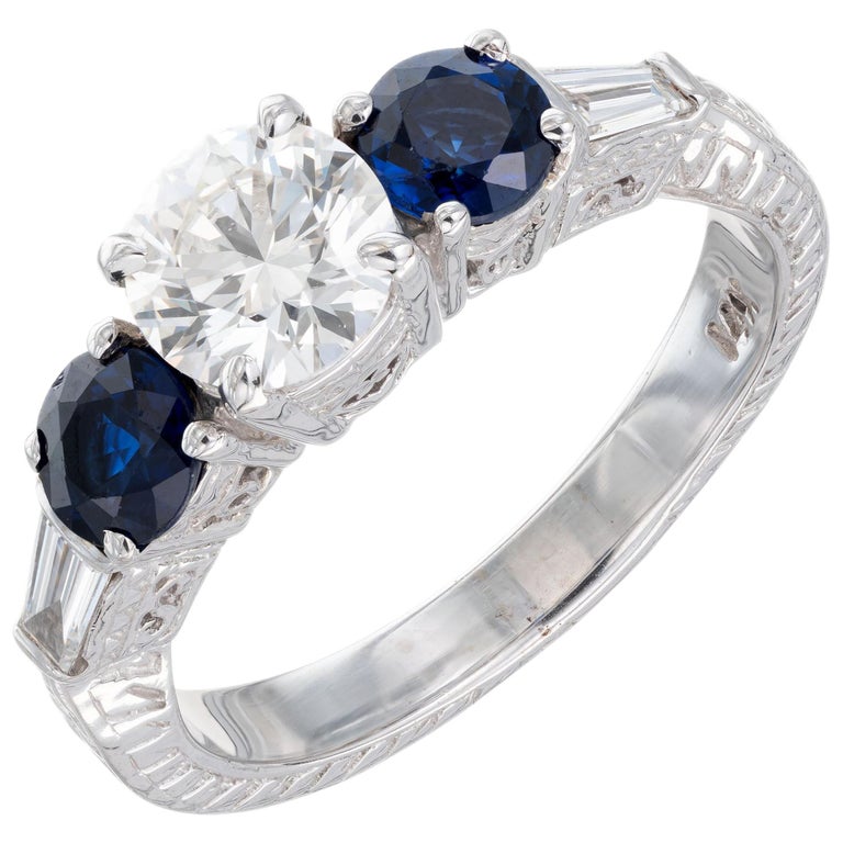 GIA Certified .90 Carat Diamond Sapphire Gold Engagement Ring For Sale ...