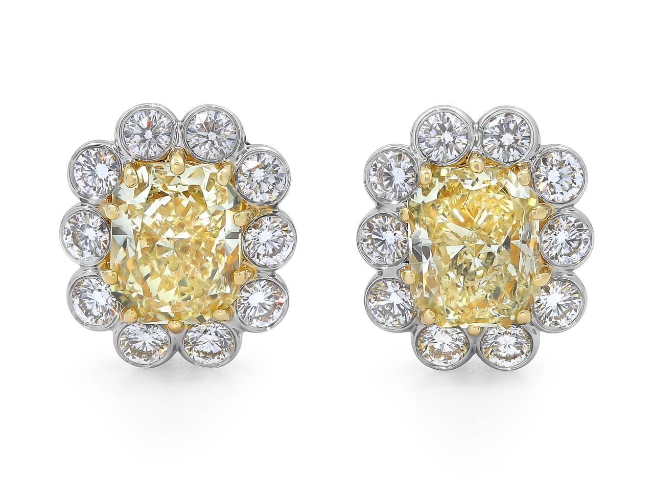 GIA Certified 9.14 Carat Total Fancy Yellow Radiant Diamond Stud ...