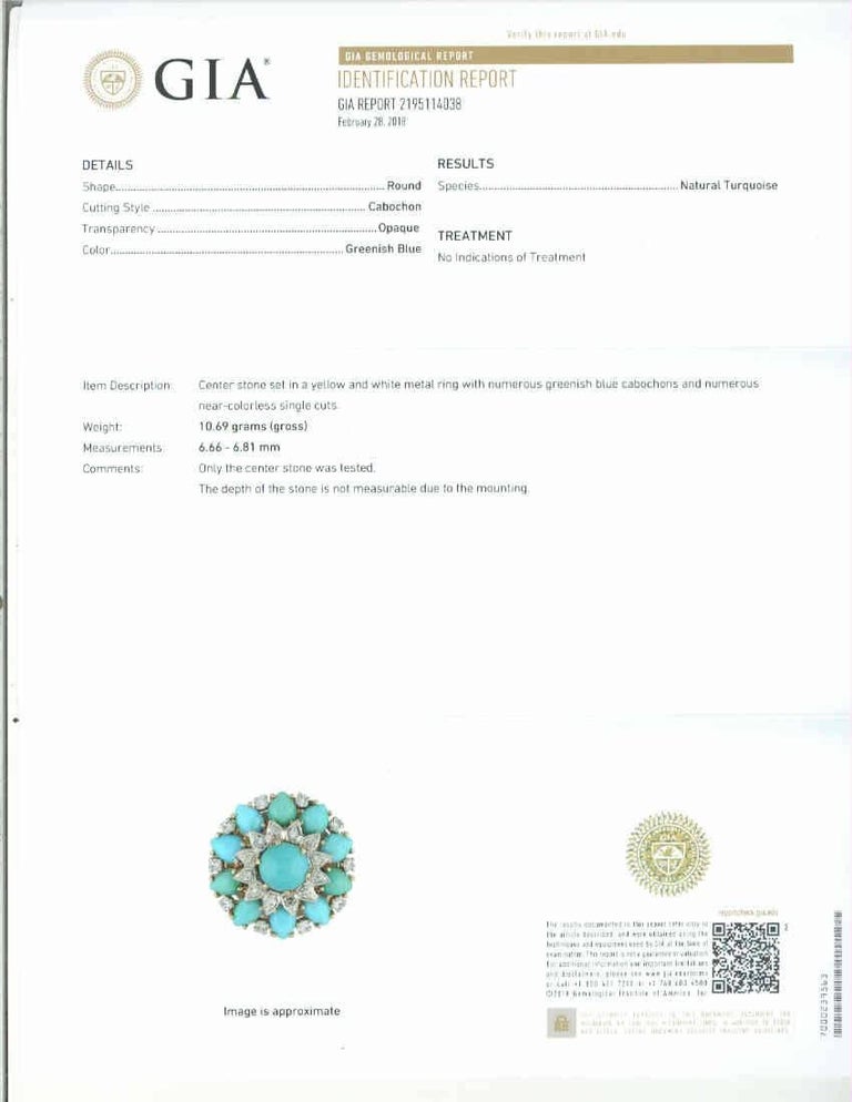 GIA Certified 9.81 Carat Persian Turquoise Diamond Gold Cocktail ...