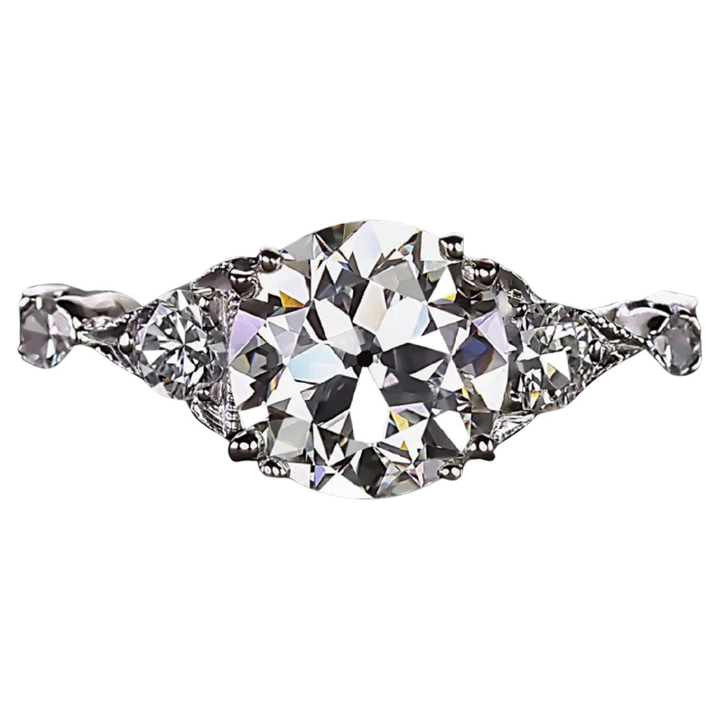 Authentic Vintage 2.64 Carat Old European Cut Diamond Impressive Ring ...