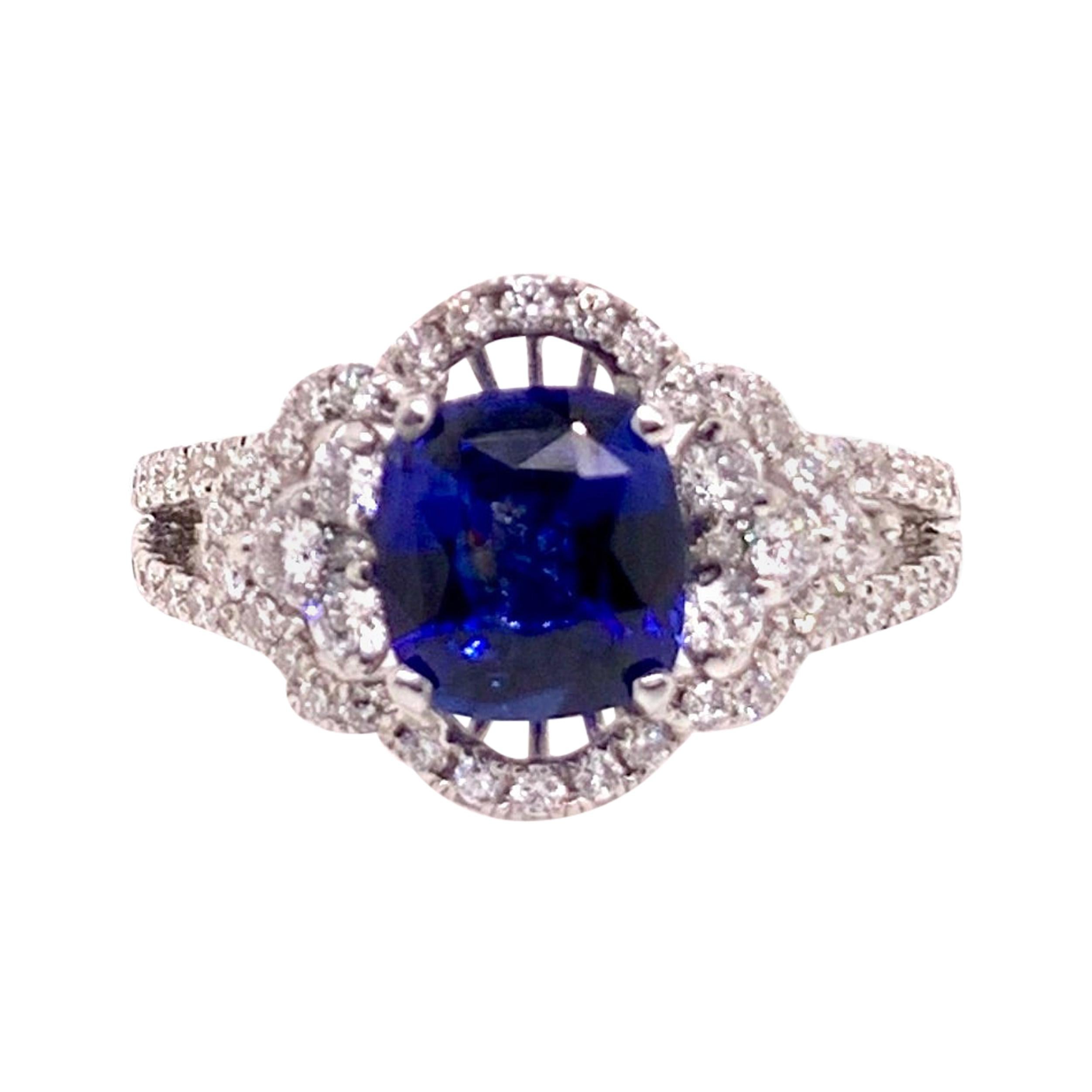 GIA Certified 6.29 Carat Royal Blue Sapphire and Diamond Cocktail Ring ...