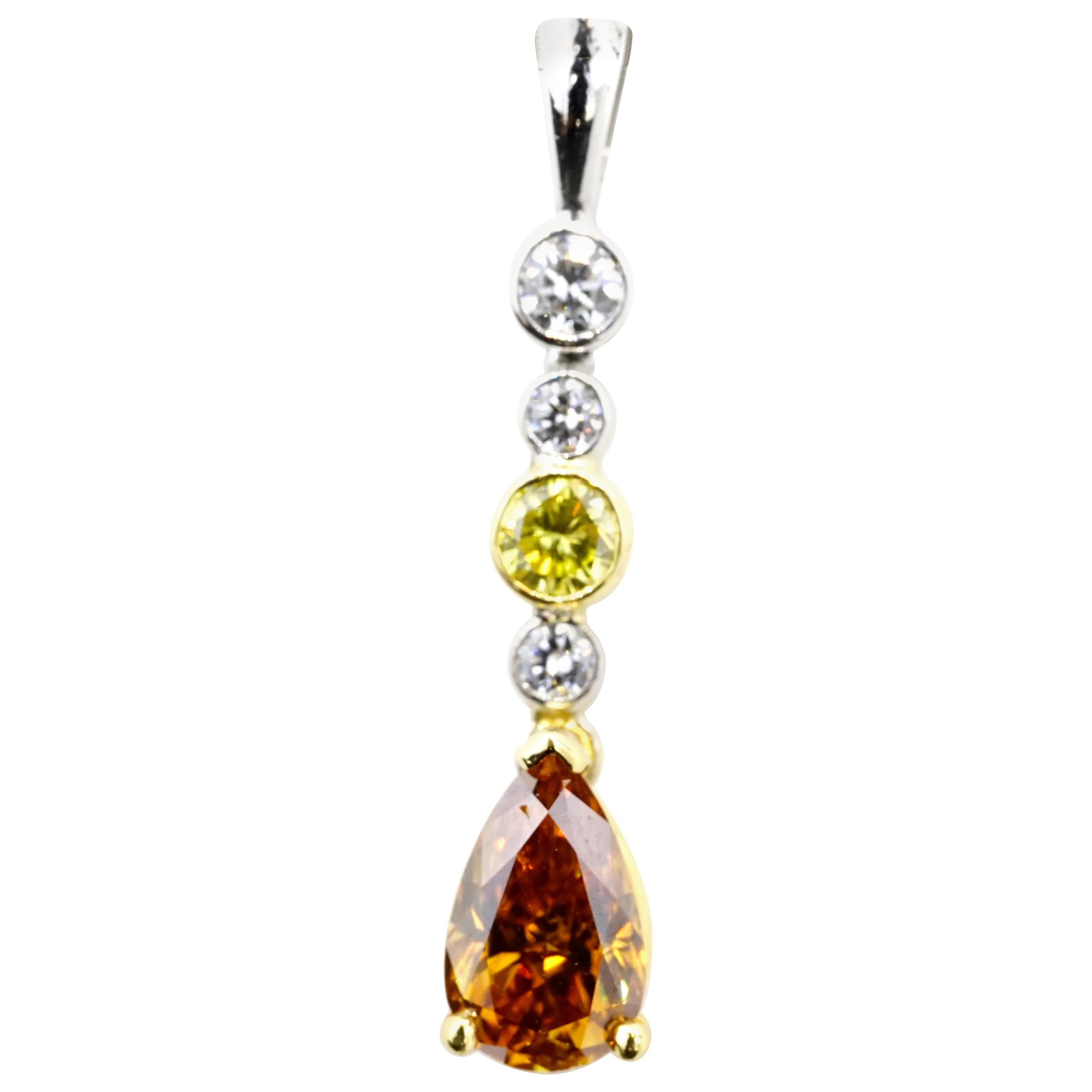 Heart Shape Diamond Pendant with Brownish Yellow Diamond at 1stDibs