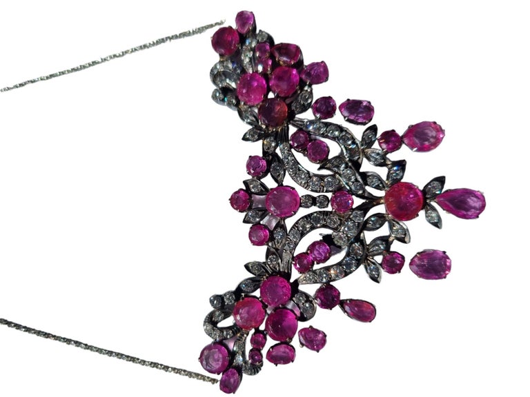 GIA Certified Burma Ruby and Diamond Garland Necklace For Sale at 1stDibs