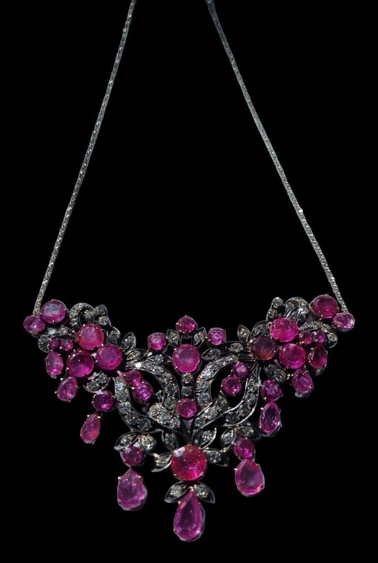 GIA Certified Burma Ruby and Diamond Garland Necklace For Sale at 1stDibs
