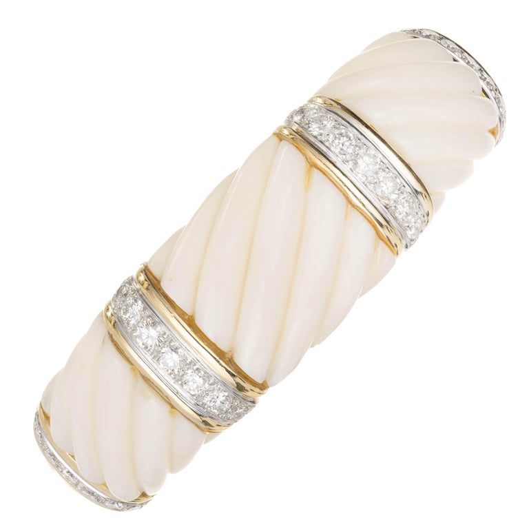 GIA Certified Calcite Diamond Yellow Gold Bangle Bracelet For Sale at ...