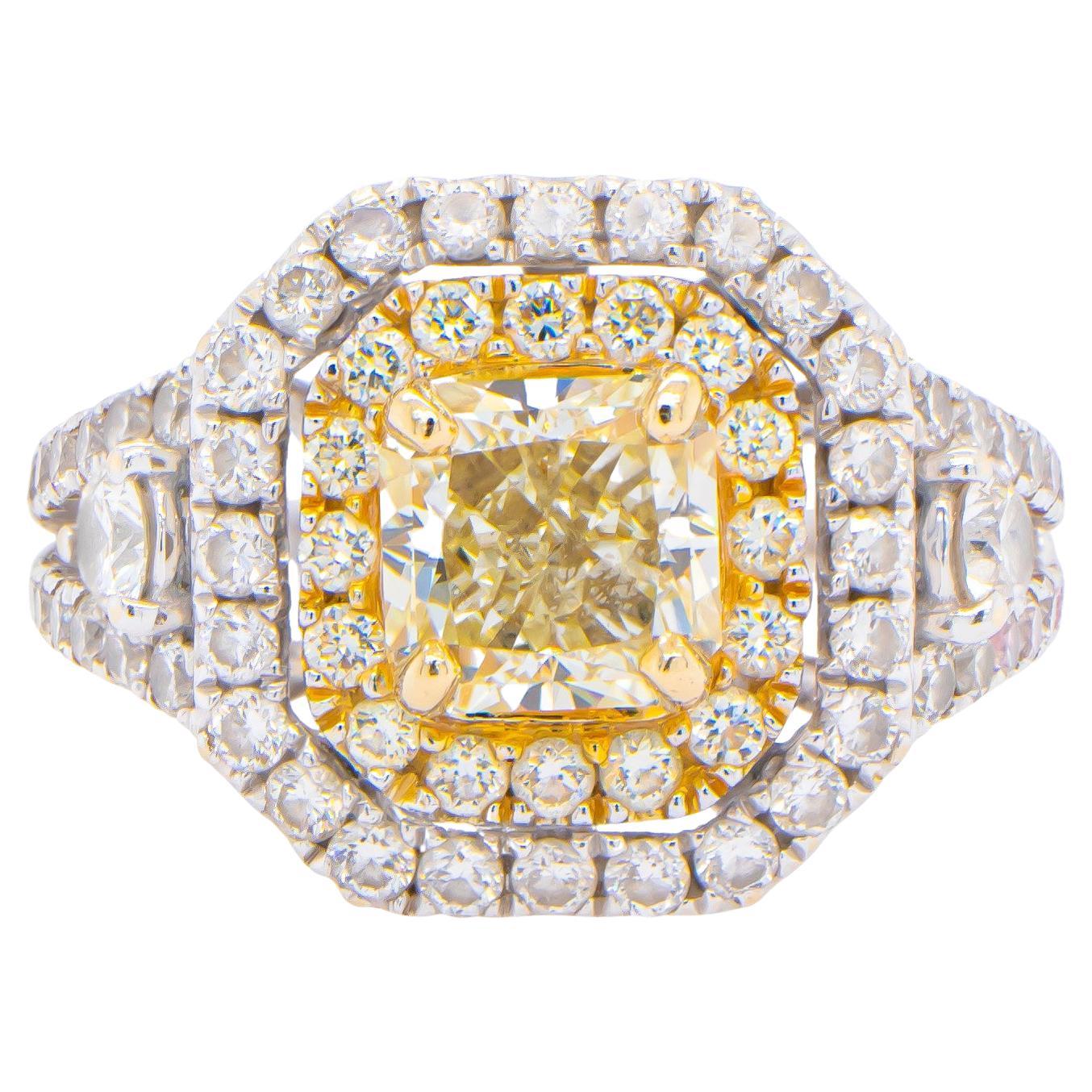 Double Halo Yellow Diamond Engagement Ring at 1stDibs | halo yellow ...