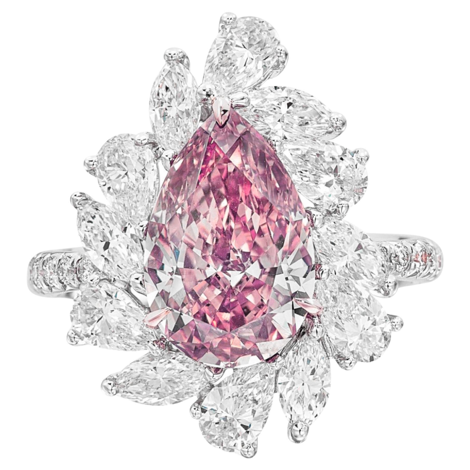 GIA Certified 1.09 Carat Radiant Cut Fancy Intense Pink Diamond Ring ...