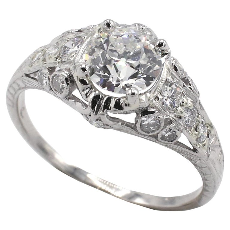 GIA Certified .88 Circular Brilliant H VS2 Platinum Diamond Engagement ...
