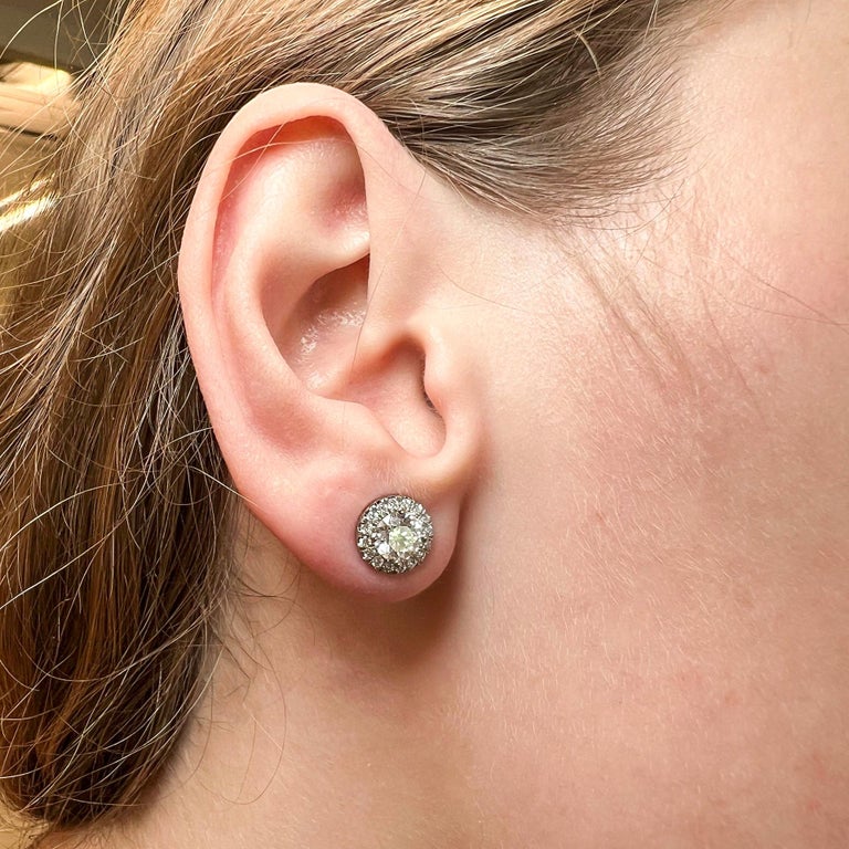 GIA Certified Classic Halo Studs in Platinum 1.22 Carat For Sale at 1stDibs