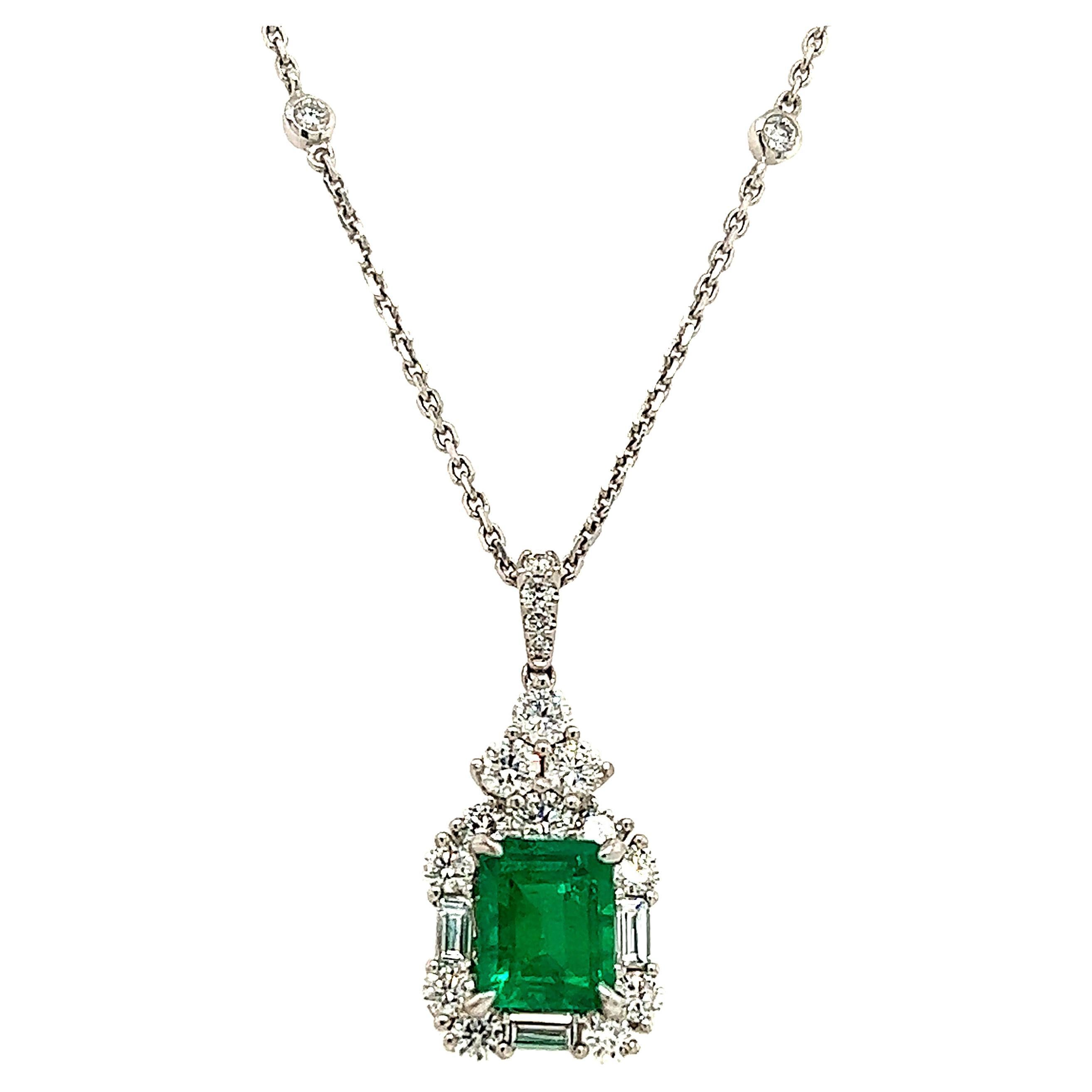 GIA Certified 16 Ct Emerald Cut Colombian Emerald and Diamond Necklace ...