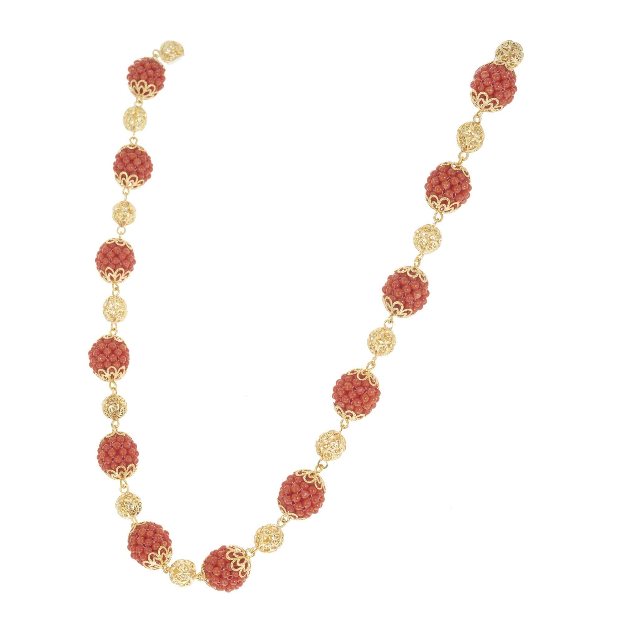 14 Karat Yellow Gold Vintage Momoiro Sango Coral Graduated Beads ...