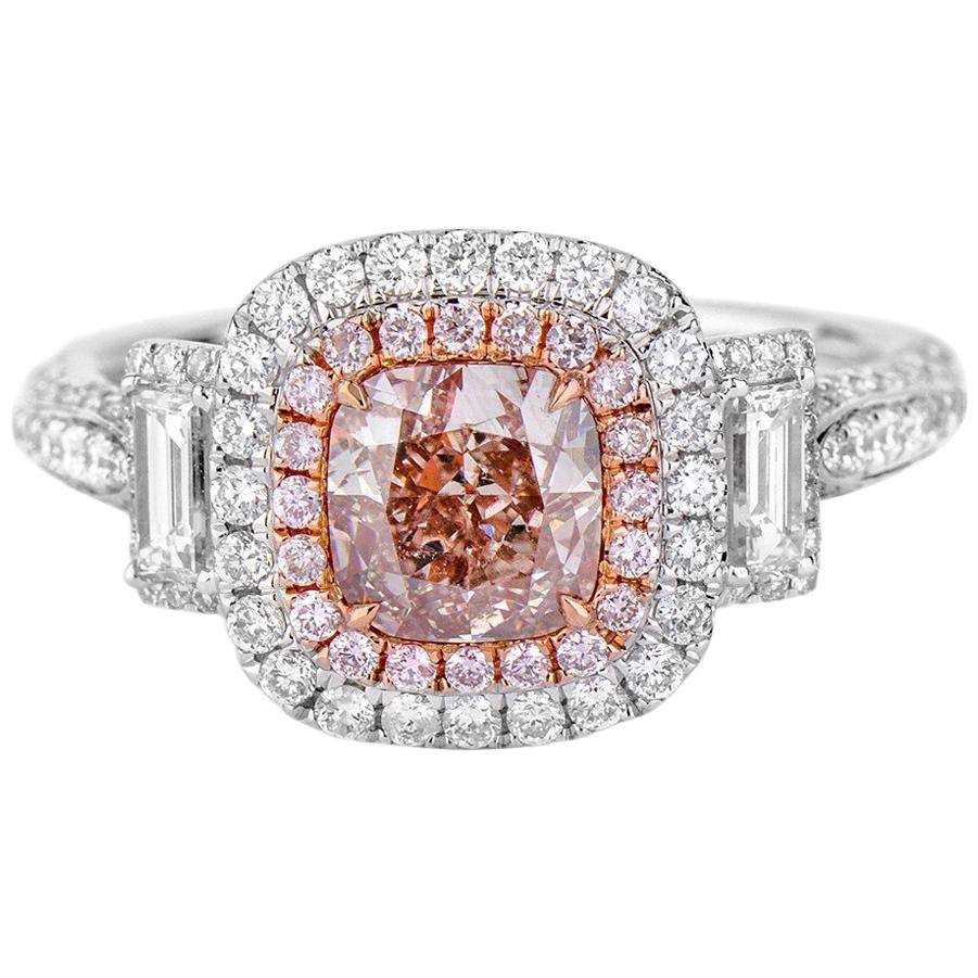 GIA Certified Cushion Cut Fancy Pink Diamond Ring, 2.03 Carat at ...