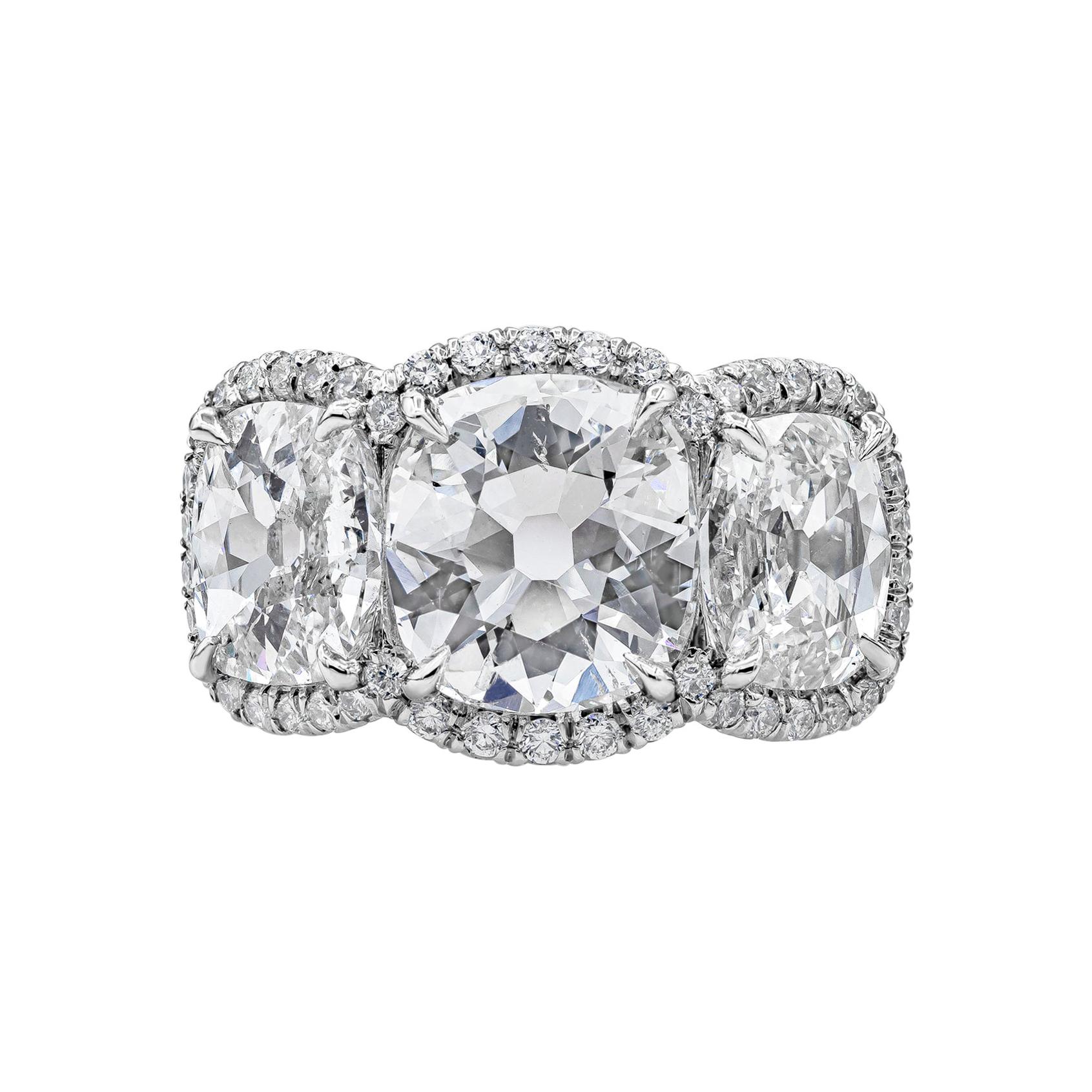 Round Diamond Three-Stone Halo Engagement Ring at 1stDibs | three stone ...