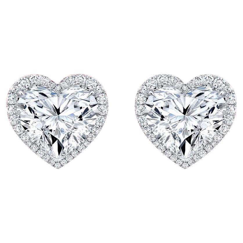 GIA Certified Halo Studs with Heart Shape Diamonds in Platinum For Sale ...