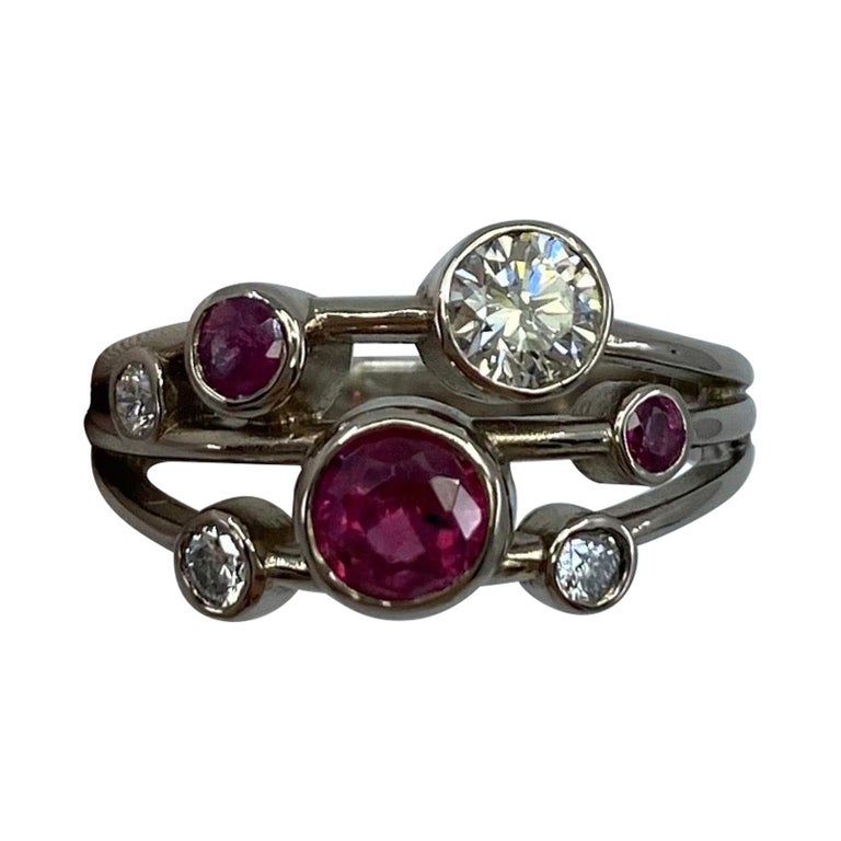 GIA Certified Diamond and Ruby Raindance Style 18 Karat White Gold ...