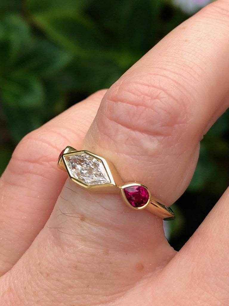 GIA Certified Duchess Cut Diamond and Gemfields Ruby 18 Karat Gold Ring ...