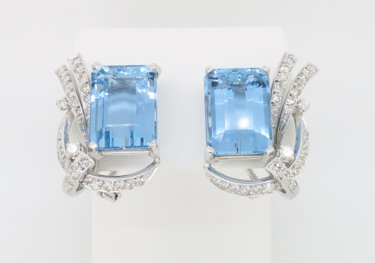 GIA Certified Estate Aquamarine and Diamond Omega Back Earrings For ...