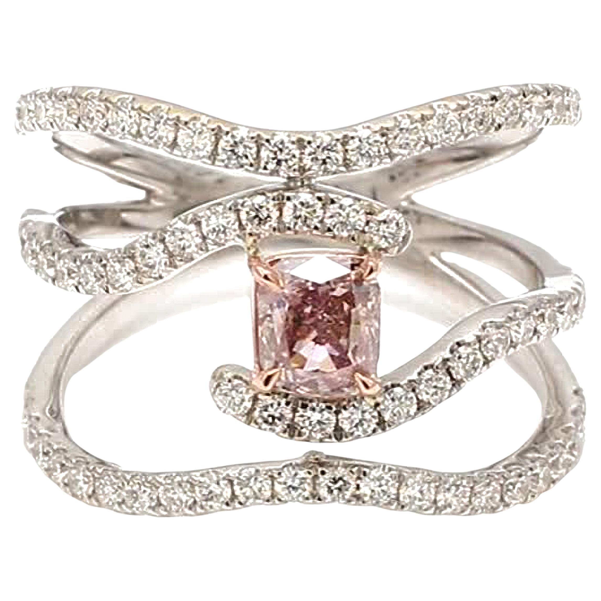 Pink Diamond Ring Cushion Cut 0.45 Carats GIA Certified For Sale at 1stDibs