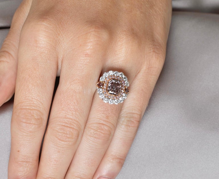 GIA Certified Fancy Dark Brown Pink Diamond Ring with Diamond Halo in ...