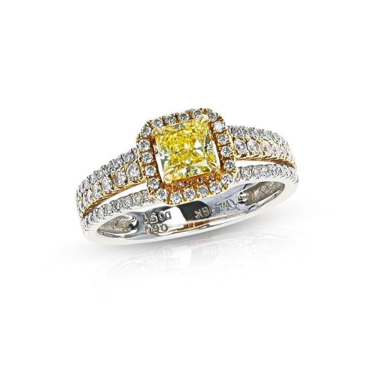 GIA Certified Fancy Intense Yellow 0.60 Ct. Square Diamond Ring For ...