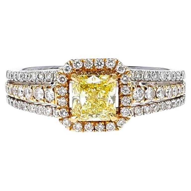 GIA Certified Fancy Intense Yellow 0.60 Ct. Square Diamond Ring For ...
