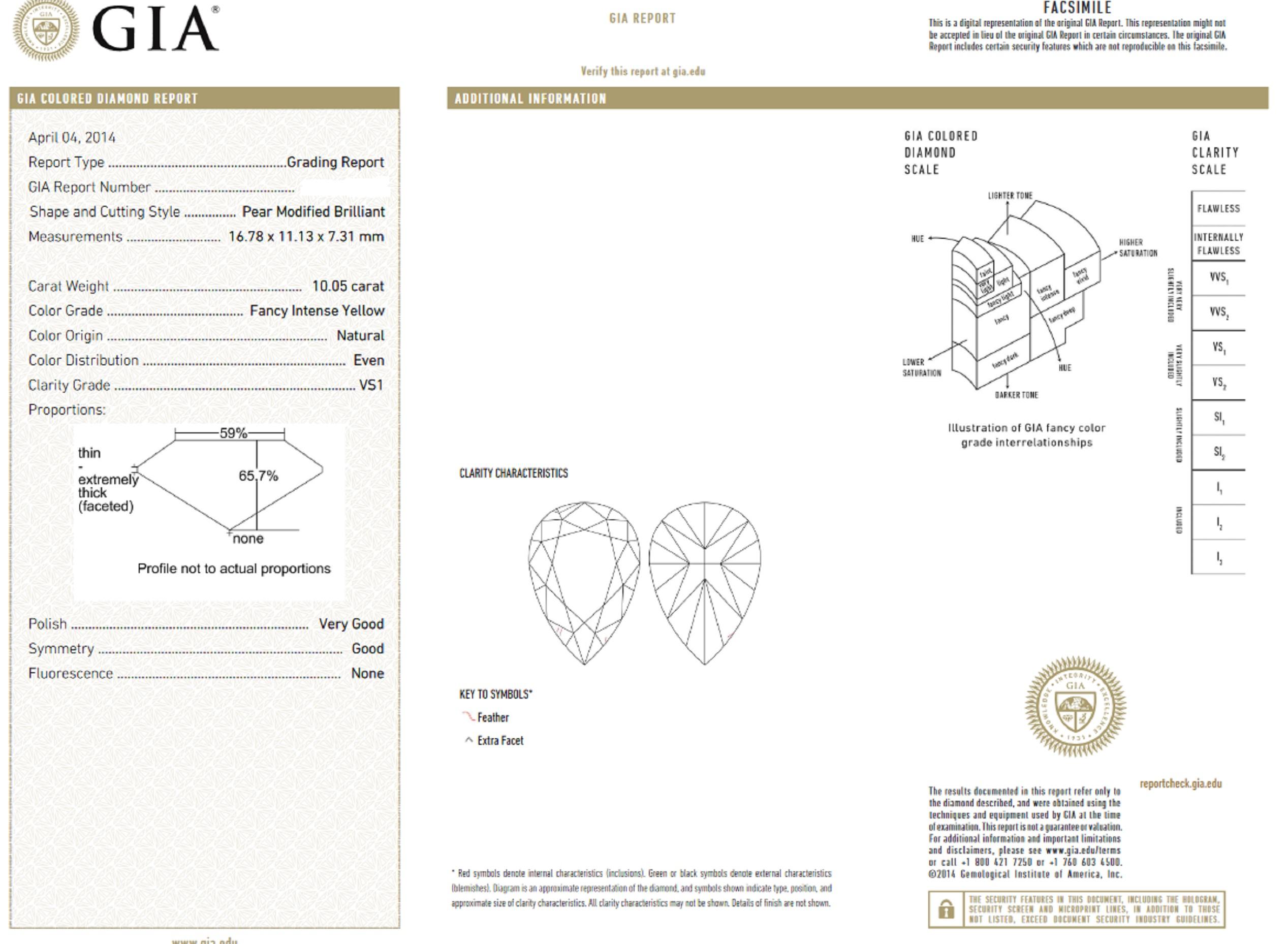 GIA Certified Fancy Intense Yellow 10 Carat Pear Shape Three Stone ...