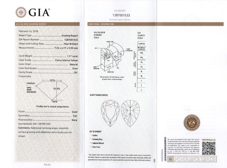 GIA Certified Fancy Intense Yellow and Fancy Light Pink Diamond Toi Et ...