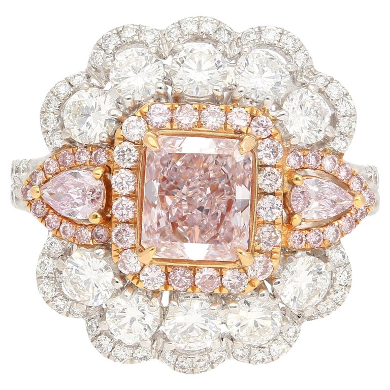 GIA Certified Fancy Light Purplish Pink Radiant Cut Diamond Ring in 18K ...
