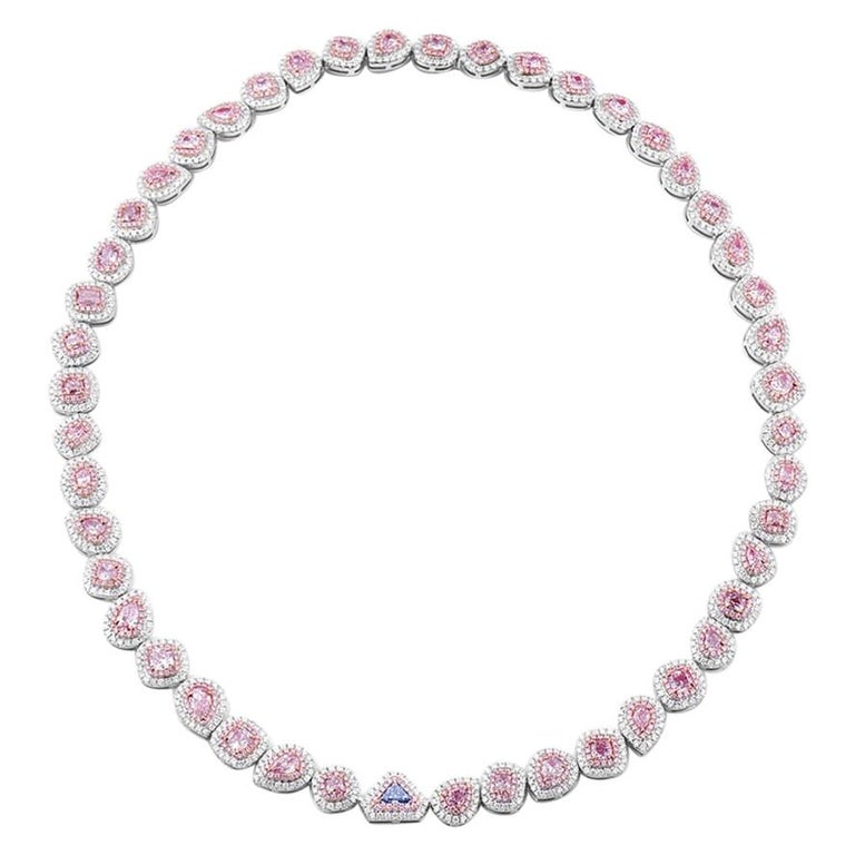 GIA Certified Fancy Pink and Blue Diamond Necklace, 18.84 Carat For ...