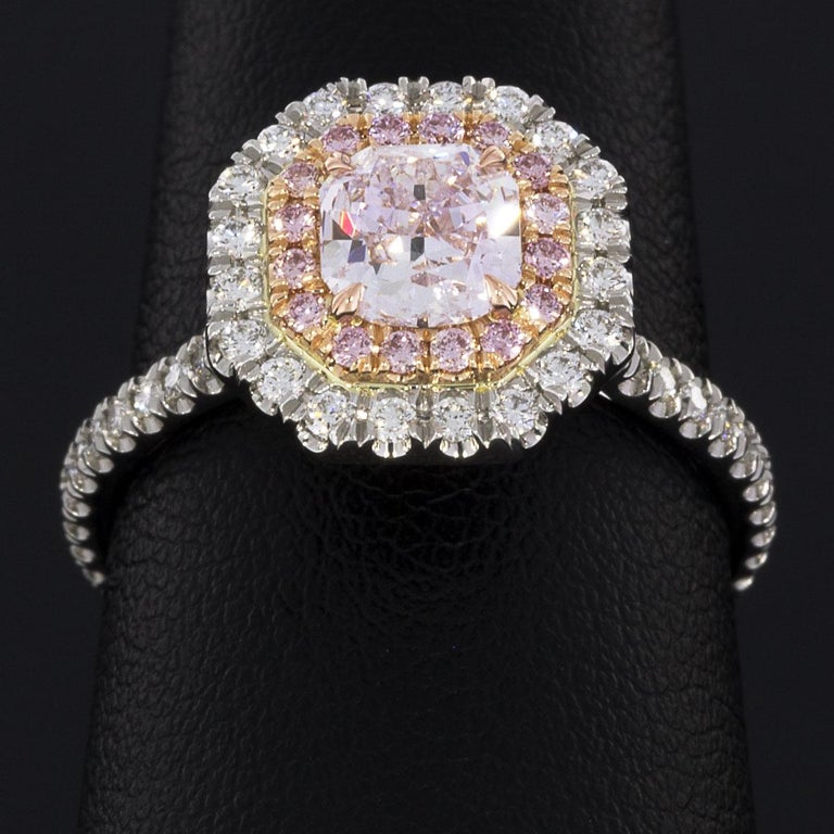 GIA Certified Fancy Pink Cushion Diamond Double Halo Engagement Ring at ...