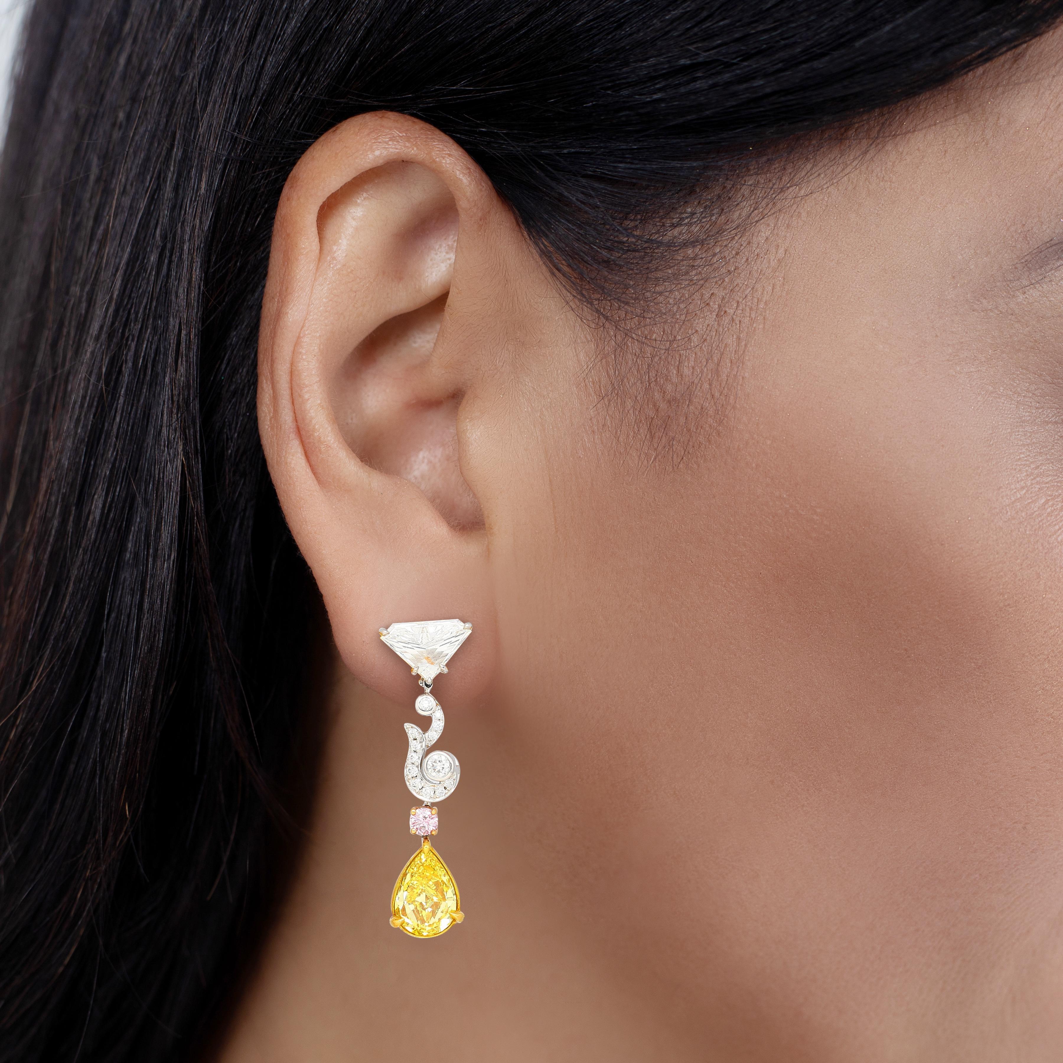 GIA Certified Fancy Vivid Yellow Diamond Drop Earrings For Sale at 1stDibs
