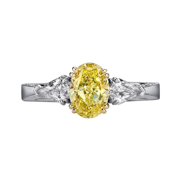 GIA Certified, Fancy Yellow 1.18 Ct, Platinum, Two .75ct Kite Diamonds ...