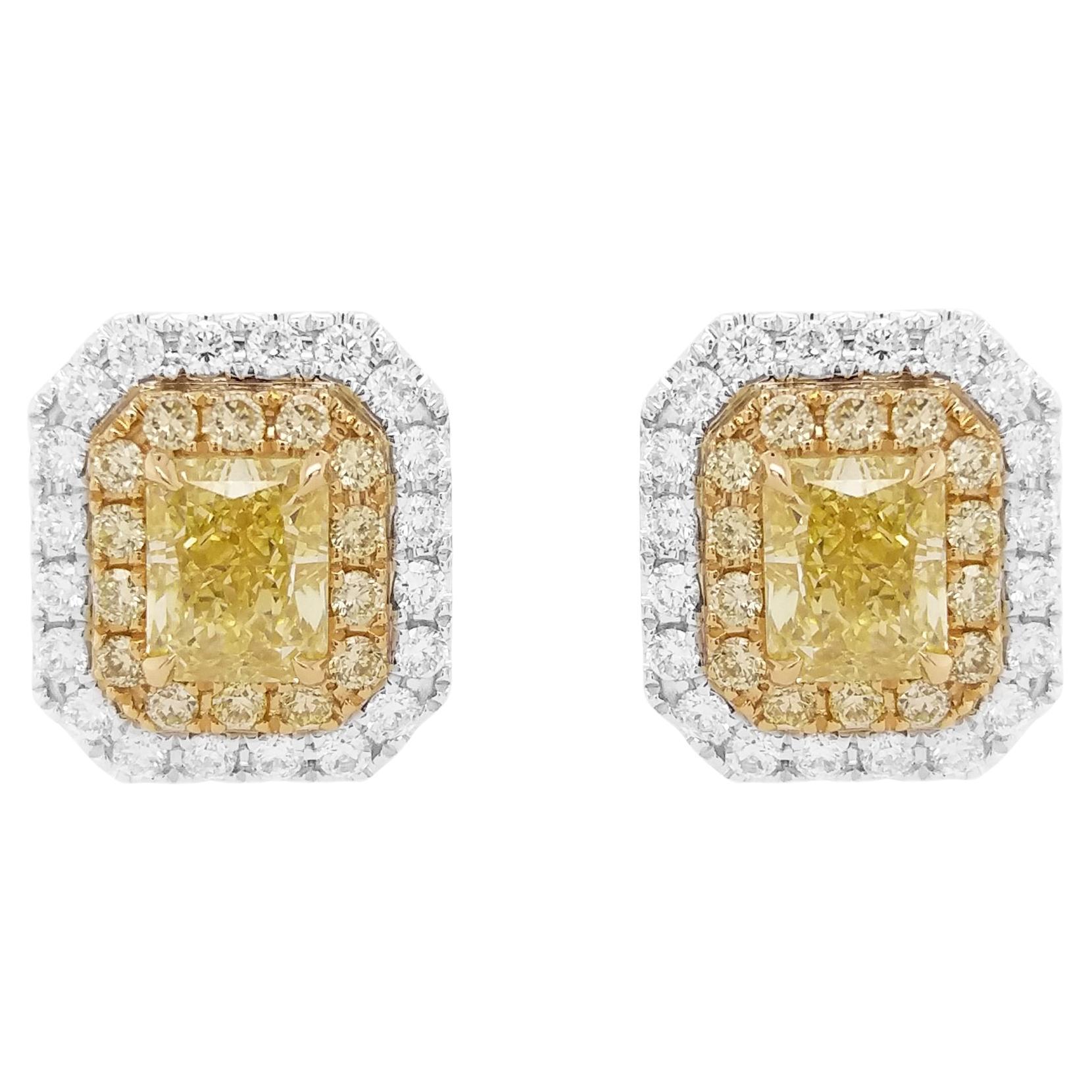 GIA Certified Fancy Yellow Diamond K18 Gold Earrings For Sale at 1stDibs