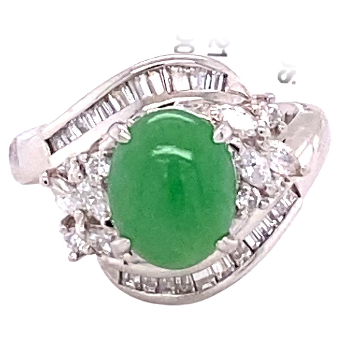 Fine Jadeite Jade Diamond Platinum Ballerina Ring, GIA Certified For ...