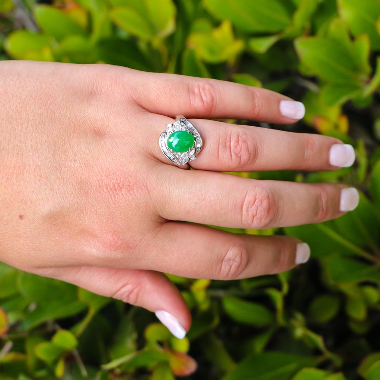 GIA Certified Fine Natural Jade Ring Set with Diamonds Platinum For ...