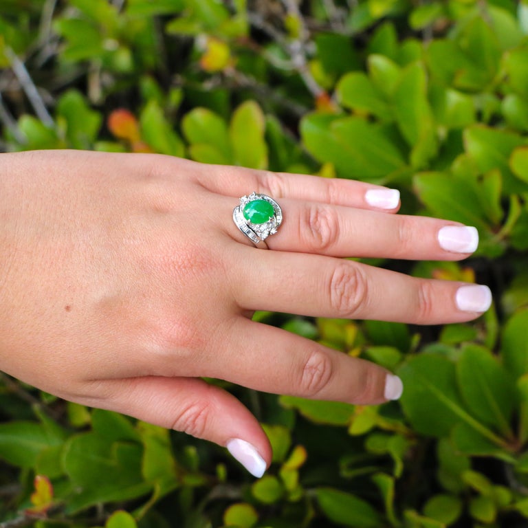 GIA Certified Fine Natural Jade Ring Set with Diamonds Platinum For ...