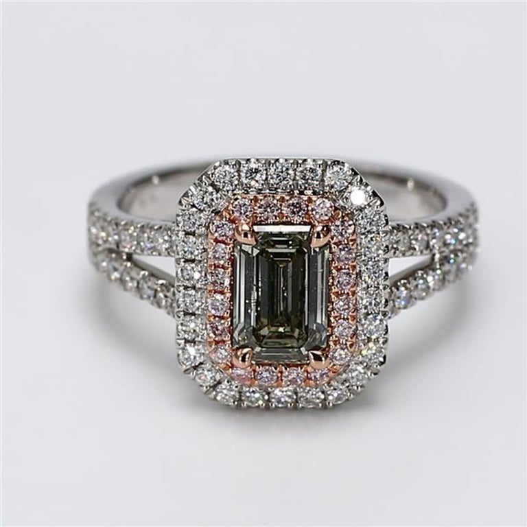 GIA Certified Green Emerald Cut Diamond 1.59 Carat TW Platinum Cocktail ...