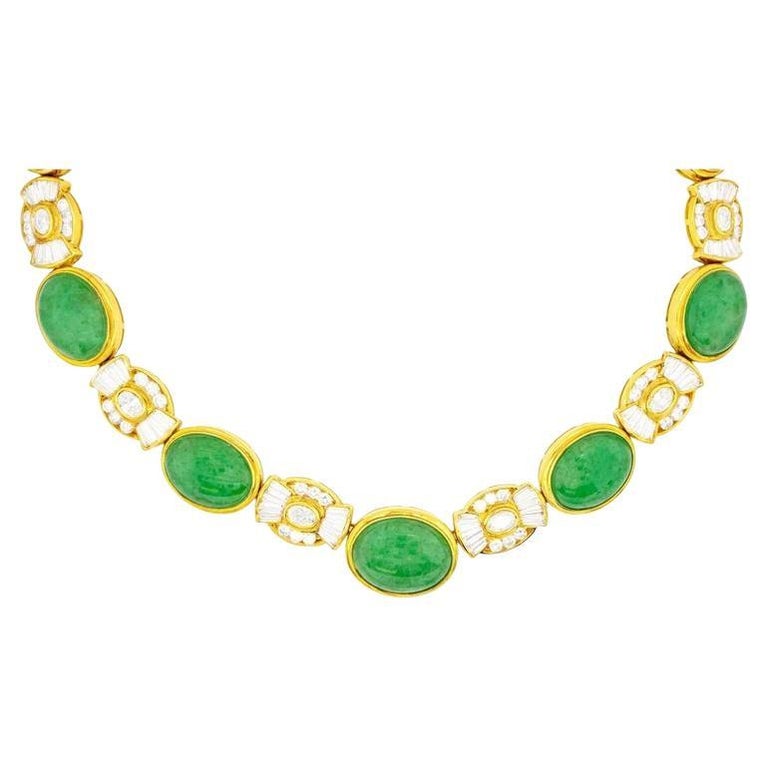 GIA Certified Jade Necklace with Diamonds 22.50 Carats Total 18k Gold ...