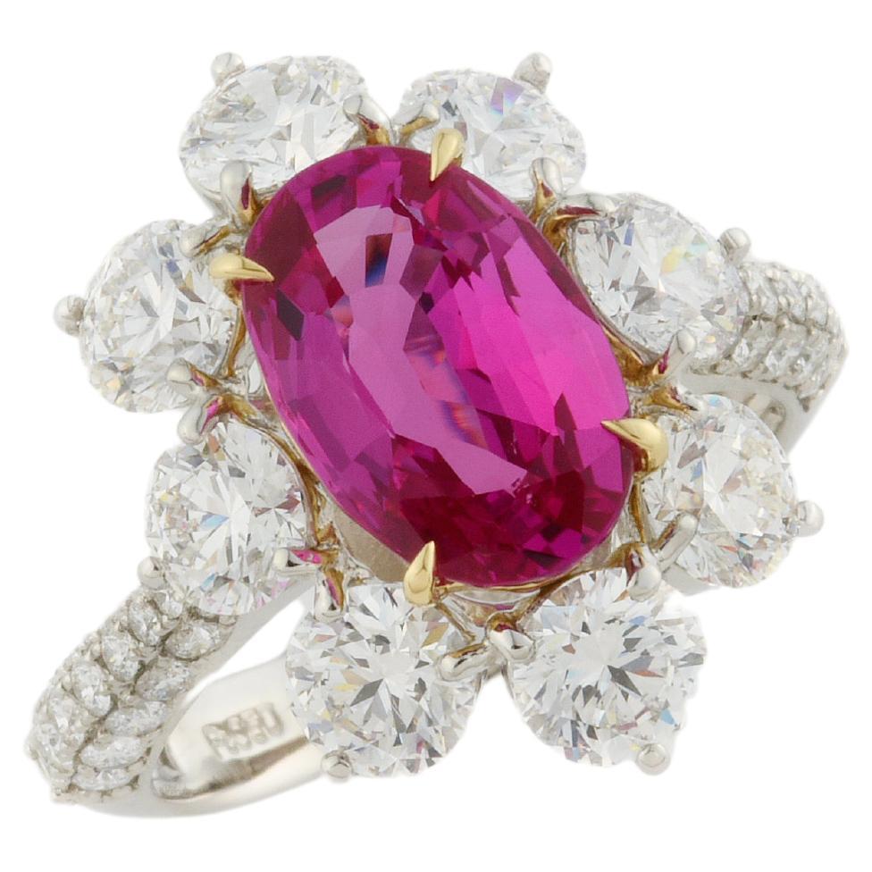 MOGOK Burma 3.50 Carat Oval Ruby Diamond Cocktail Platinum Ring For ...
