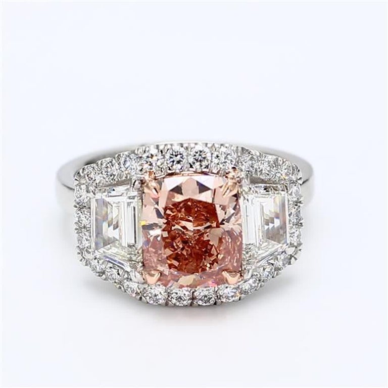 GIA Certified Natural 2.76 Carat Pink Cushion and White Diamond ...