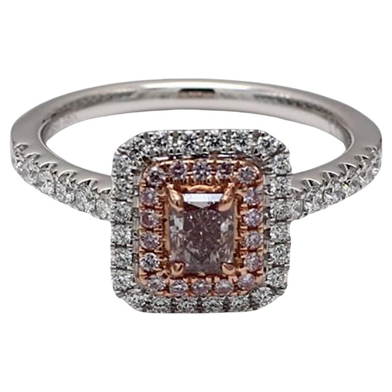 GIA Certified Natural .37 Carat Pink Radiant and White Diamond Platinum ...