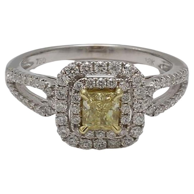 GIA Certified Natural .46 Carat Yellow Radiant and White Diamond Gold ...