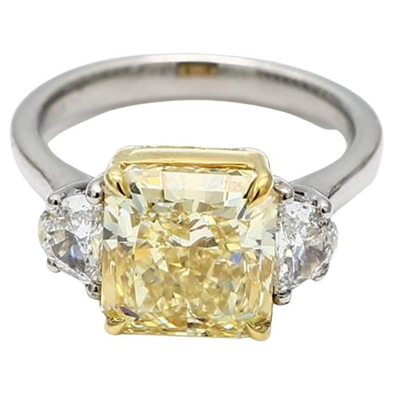 GIA Certified Natural 5.04 Carat Yellow Radiant and White Diamond Gold ...
