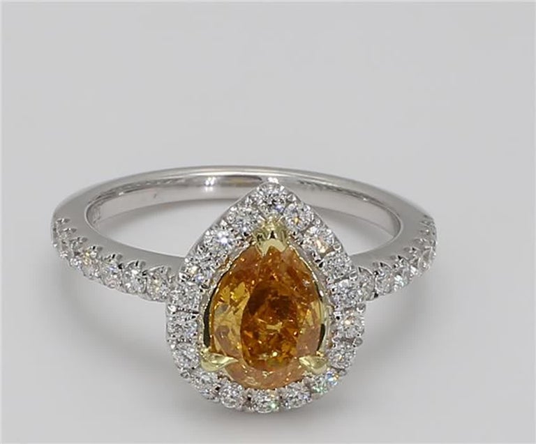 GIA Certified Natural Orange Pear and White Diamond 1.44 Carat TW Gold ...