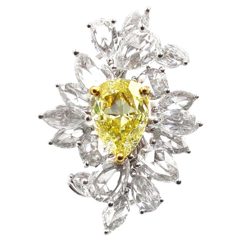 1.35 Ct GIA Certified Natural Fancy Light Yellow Pear Diamond 18k ...