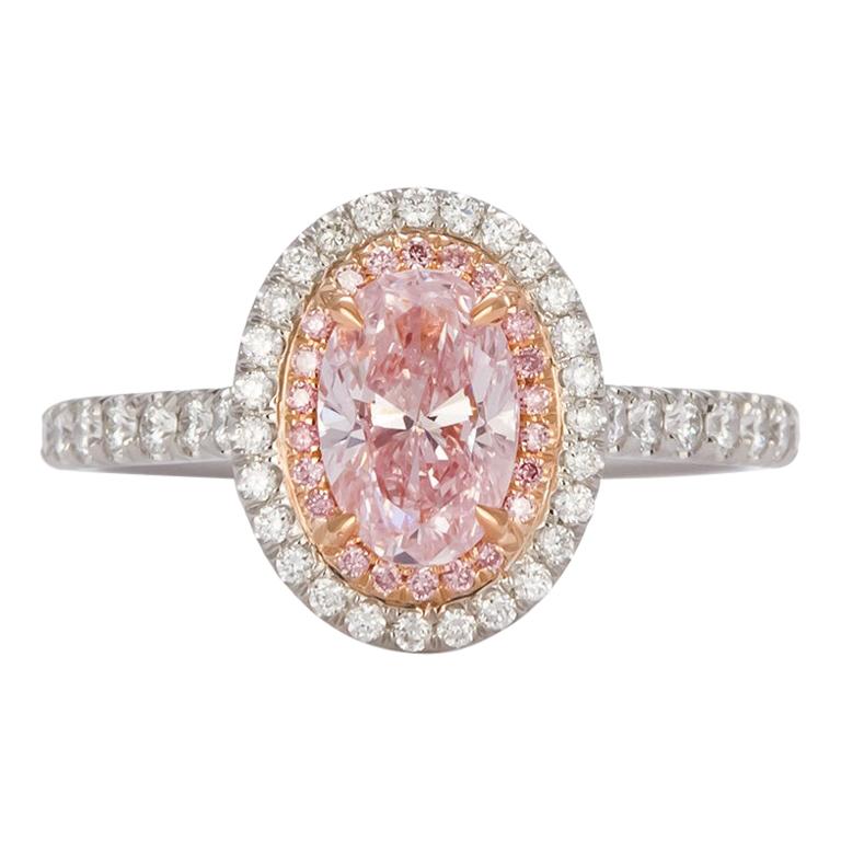 GIA Certified Natural Fancy Pink Oval Diamond Halo Ring 1.58 Carat For ...