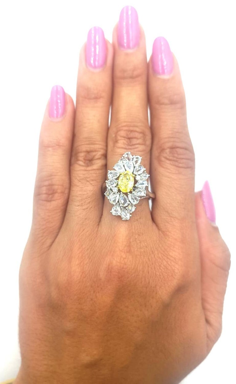 GIA Certified Natural Fancy Yellow Oval Shape Diamond 18k Gold Ring For ...
