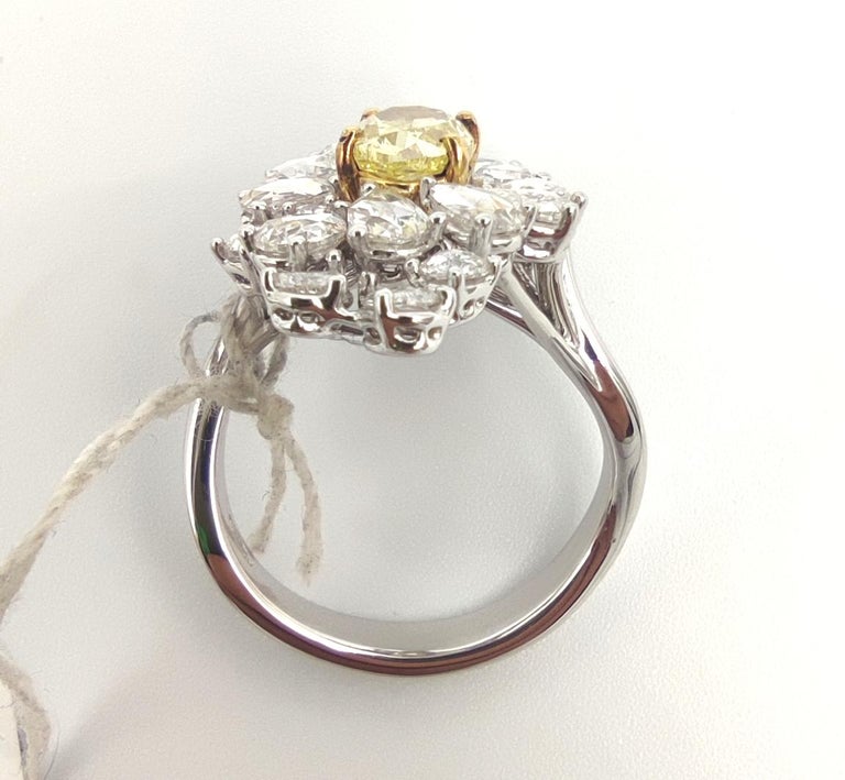 GIA Certified Natural Fancy Yellow Oval Shape Diamond 18k Gold Ring For ...