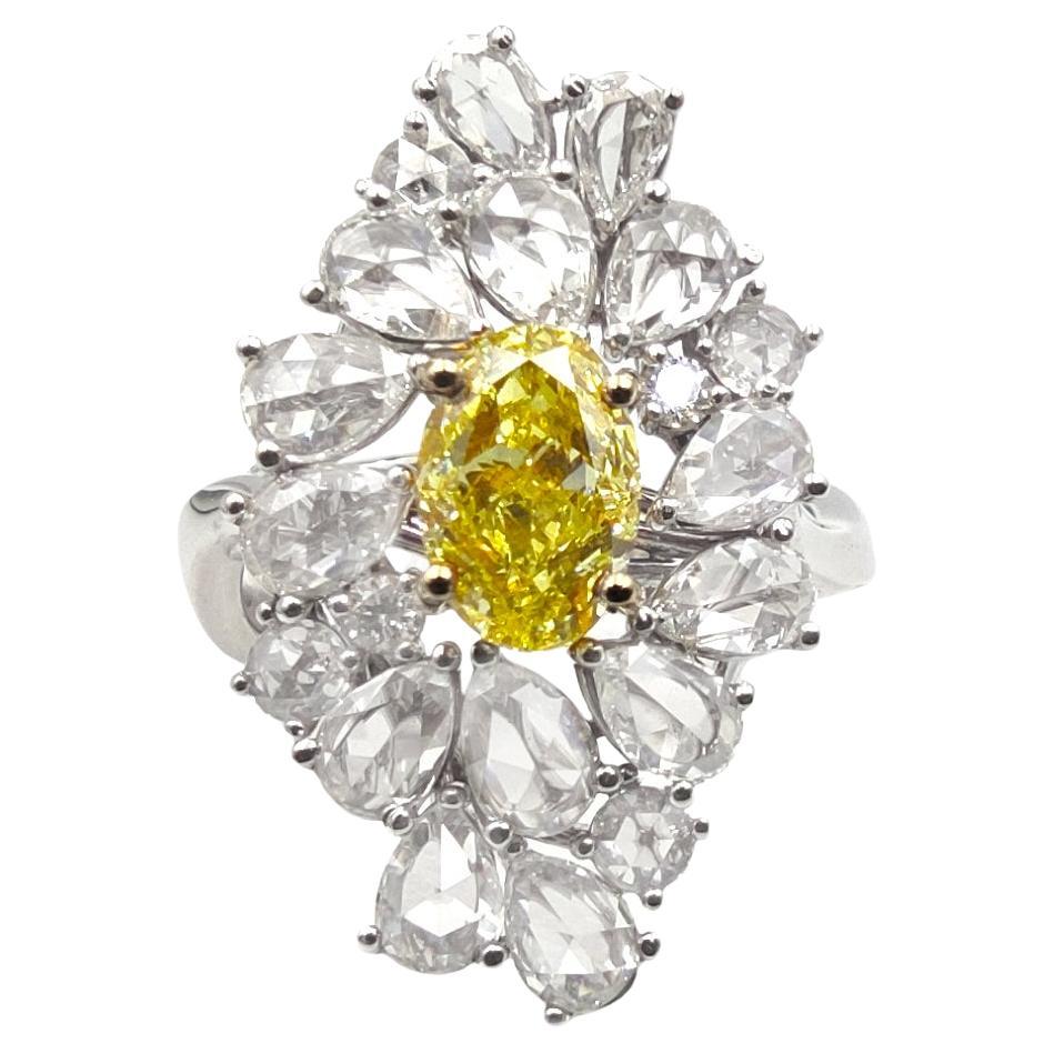 GIA Certified Natural Fancy Yellow Oval Shape Diamond 18k Gold Ring For ...