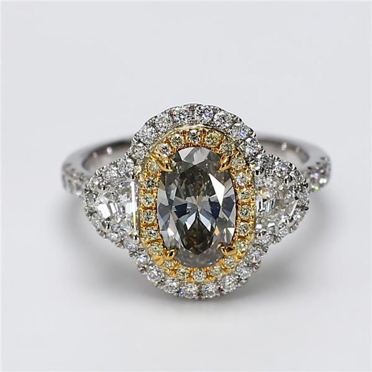 GIA Certified Natural Gray Oval and Diamond 2.19 Carat TW Platinum ...